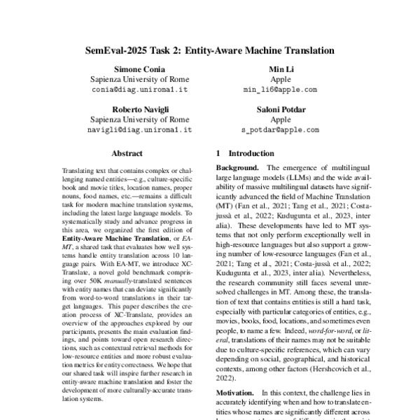 SemEval-2025 Task 2: Entity-Aware Machine Translation - ACL Anthology