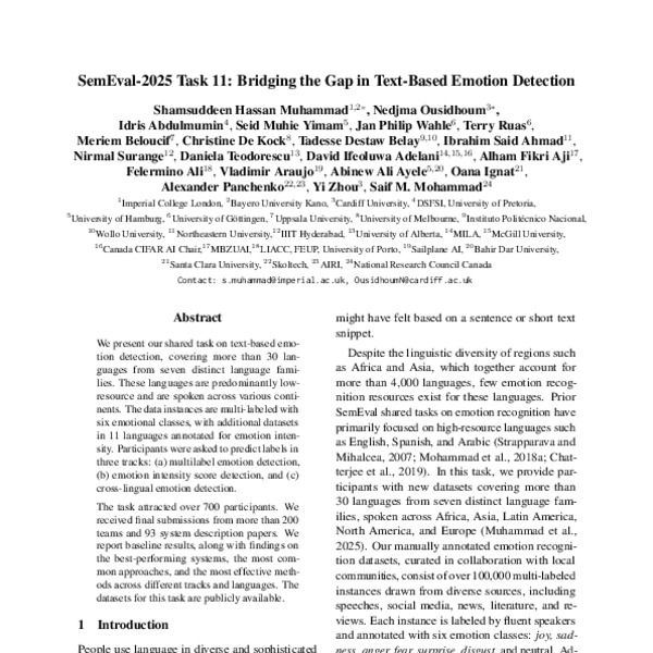 SemEval-2025 Task 11: Bridging the Gap in Text-Based Emotion Detection ...