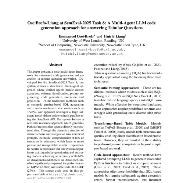 OseiBrefo-Liang at SemEval-2025 Task 8 : A Multi-Agent LLM code generation approach for ...