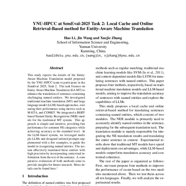 YNU-HPCC at SemEval-2025 Task 2: Local Cache and Online Retrieval-Based method for Entity-Aware ...