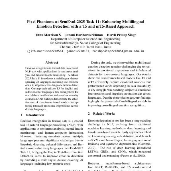 Pixel Phantoms at SemEval-2025 Task 11: Enhancing Multilingual Emotion Detection with a T5 and ...