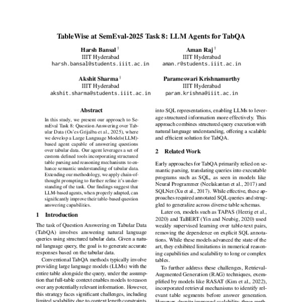 TableWise at SemEval-2025 Task 8: LLM Agents for TabQA - ACL Anthology