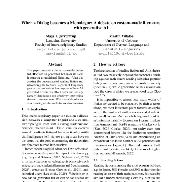 When a Dialog becomes a Monologue: A debate on custom-made literature ...