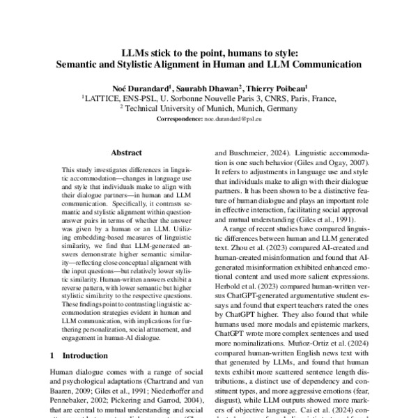 LLMs stick to the point, humans to style: Semantic and Stylistic ...