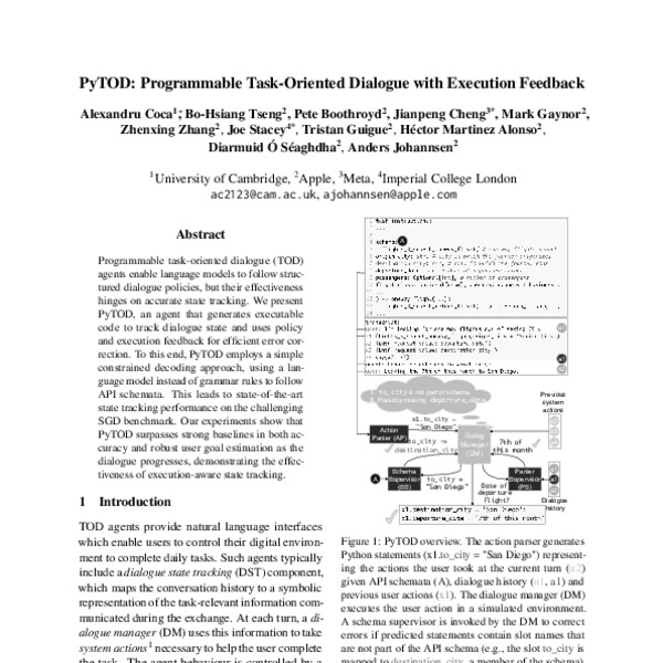 PyTOD: Programmable Task-Oriented Dialogue with Execution Feedback ...