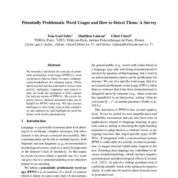 Potentially Problematic Word Usages and How to Detect Them: A Survey ...