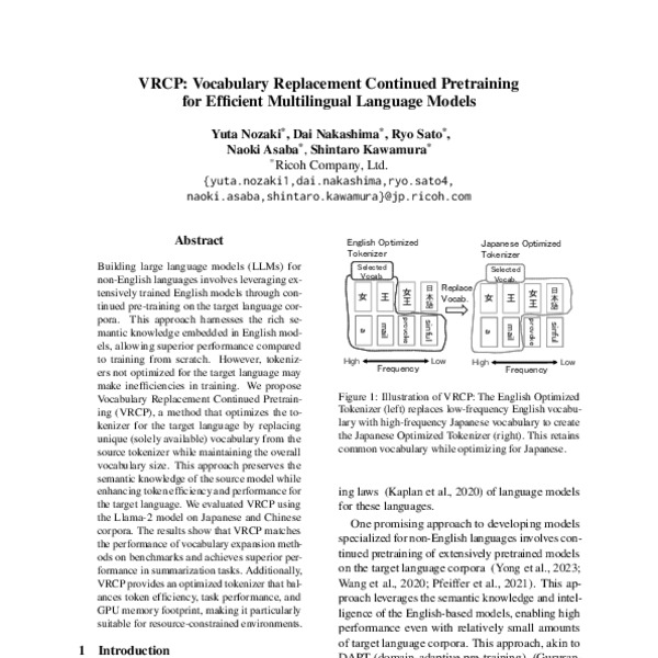 VRCP: Vocabulary Replacement Continued Pretraining for Efficient Multilingual Language Models ...
