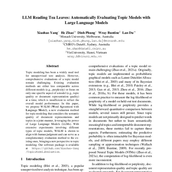 LLM Reading Tea Leaves: Automatically Evaluating Topic Models with ...