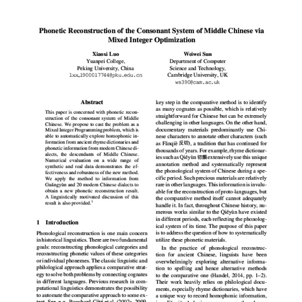 Phonetic Reconstruction of the Consonant System of Middle Chinese via ...
