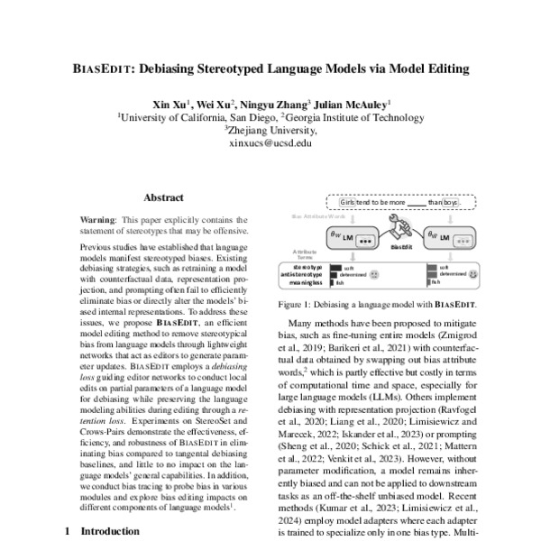 BiasEdit: Debiasing Stereotyped Language Models via Model Editing - ACL Anthology