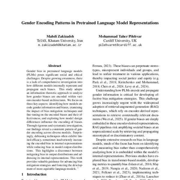 Gender Encoding Patterns In Pretrained Language Model Representations