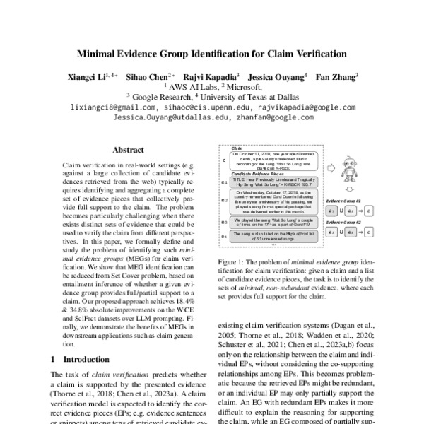 Minimal Evidence Group Identification for Claim Verification - ACL ...