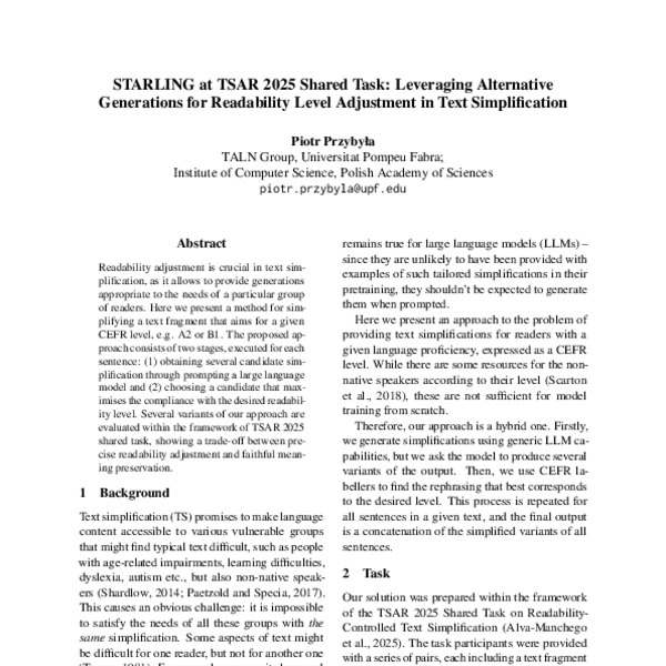 STARLING at TSAR 2025 Shared Task Leveraging Alternative Generations ...