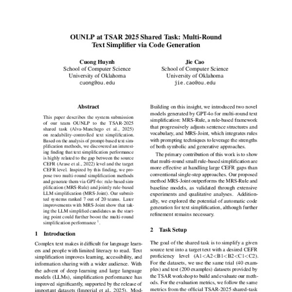 OUNLP at TSAR 2025 Shared Task Multi-Round Text Simplifier via Code ...