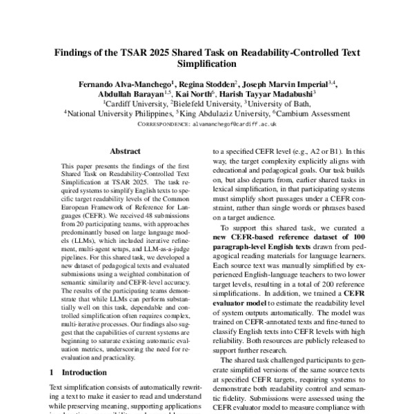 Findings of the TSAR 2025 Shared Task on Readability-Controlled Text ...