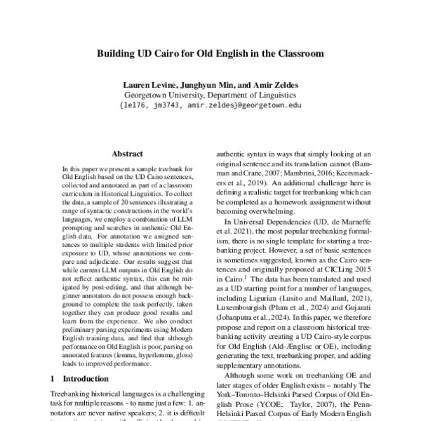 Building UD Cairo for Old English in the Classroom - ACL Anthology