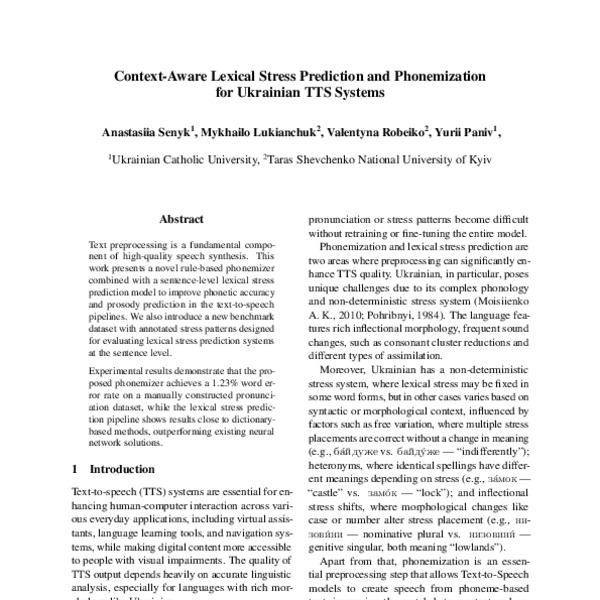 Context-Aware Lexical Stress Prediction and Phonemization for Ukrainian TTS Systems - ACL Anthology