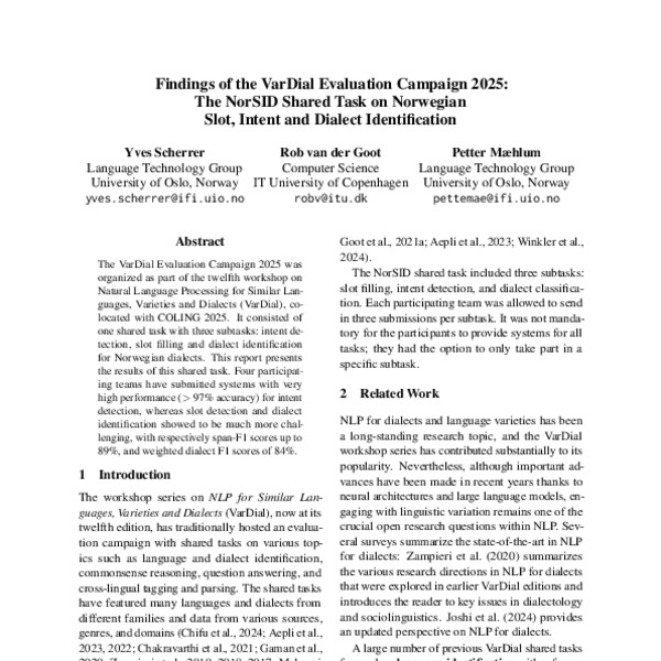 Findings of the VarDial Evaluation Campaign 2025: The NorSID Shared ...