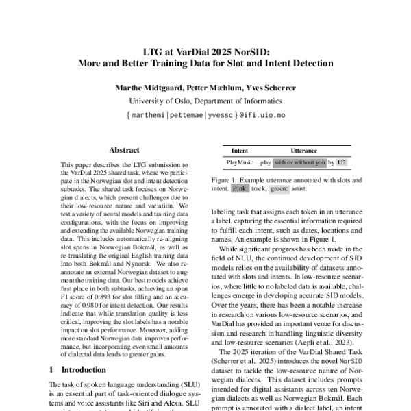 LTG at VarDial 2025 NorSID: More and Better Training Data for Slot and Intent Detection - ACL ...