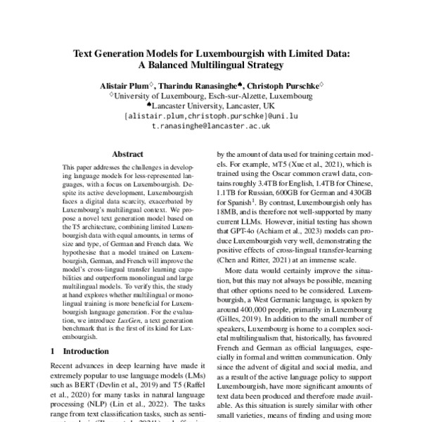 Text Generation Models for Luxembourgish with Limited Data: A Balanced ...
