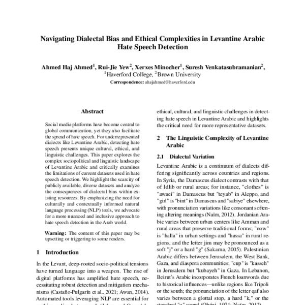 Navigating Dialectal Bias and Ethical Complexities in Levantine Arabic Hate Speech Detection ...