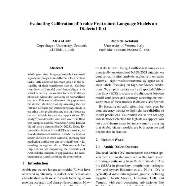 Evaluating Calibration of Arabic Pre-trained Language Models on ...