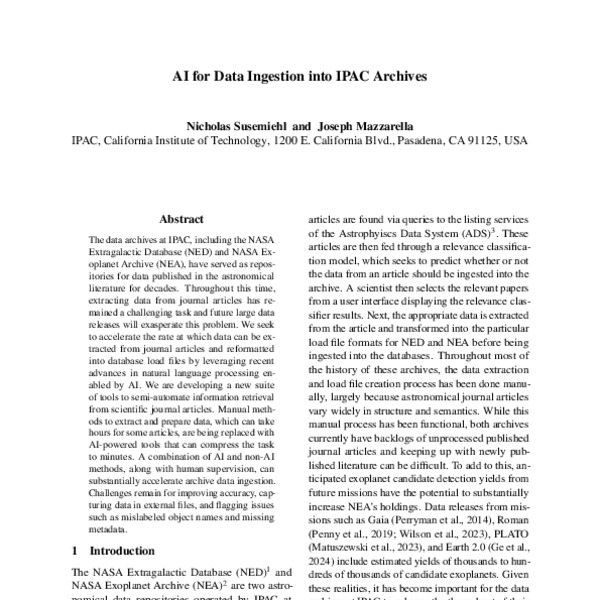 AI for Data Ingestion into IPAC Archives - ACL Anthology