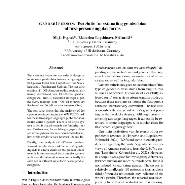 GENDER1PERSON: Test Suite for Estimating Gender Bias of First-person ...