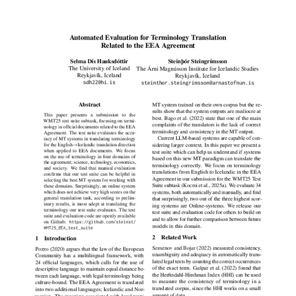 Automated Evaluation for Terminology Translation Related to the EEA ...