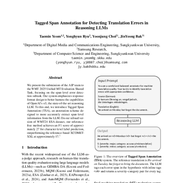 Tagged Span Annotation for Detecting Translation Errors in Reasoning LLMs - ACL Anthology