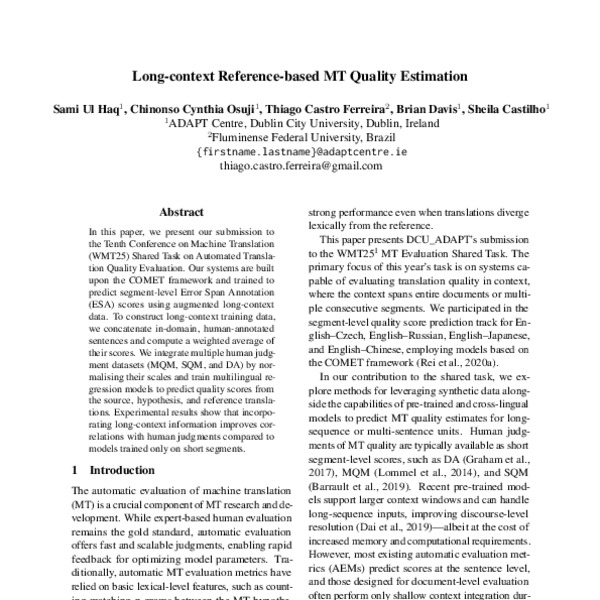 Long-context Reference-based MT Quality Estimation - ACL Anthology