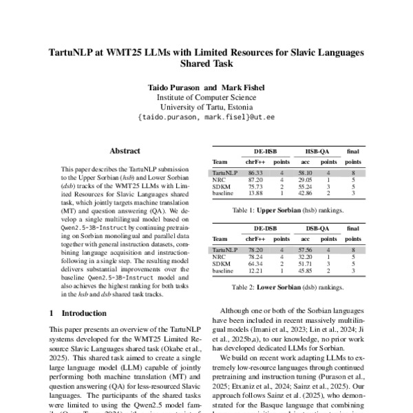 TartuNLP at WMT25 LLMs with Limited Resources for Slavic Languages ...