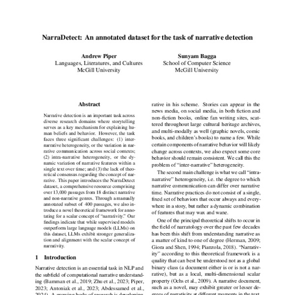 NarraDetect: An annotated dataset for the task of narrative detection - ACL Anthology