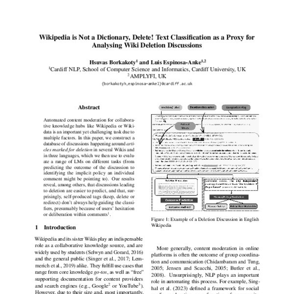 Wikipedia is Not a Dictionary, Delete! Text Classification as a Proxy for Analysing Wiki ...