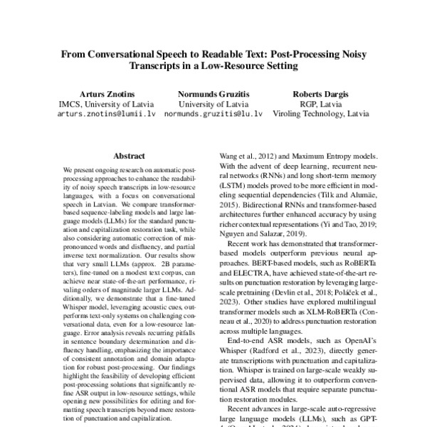 From Conversational Speech to Readable Text: Post-Processing Noisy ...