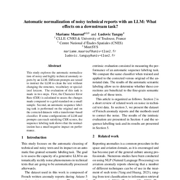 Automatic normalization of noisy technical reports with an LLM: What effects on a downstream ...