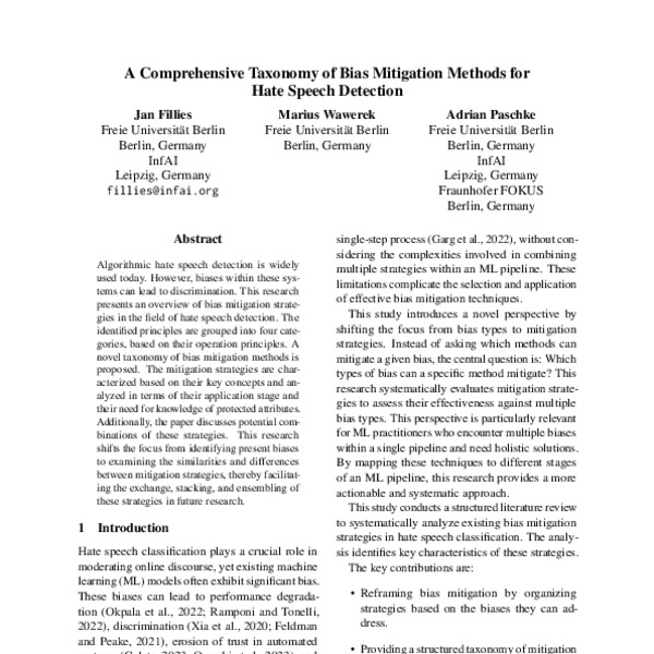 A Comprehensive Taxonomy of Bias Mitigation Methods for Hate Speech Detection - ACL Anthology