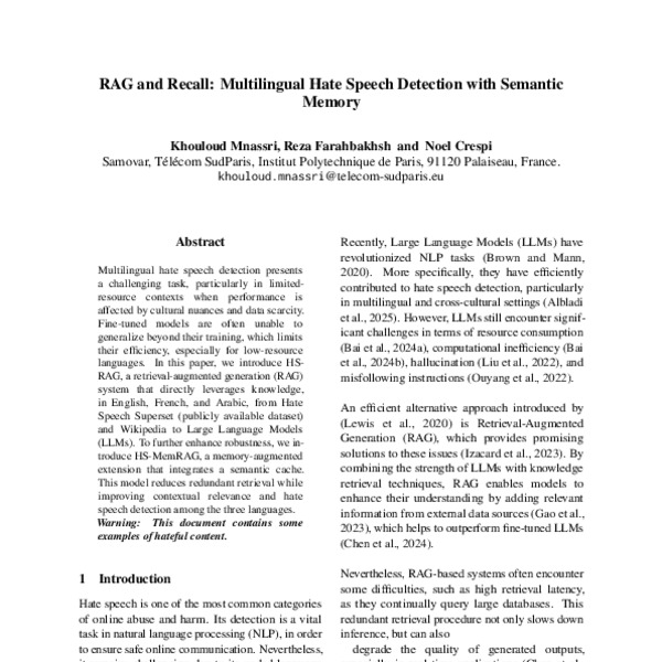 RAG and Recall: Multilingual Hate Speech Detection with Semantic Memory - ACL Anthology