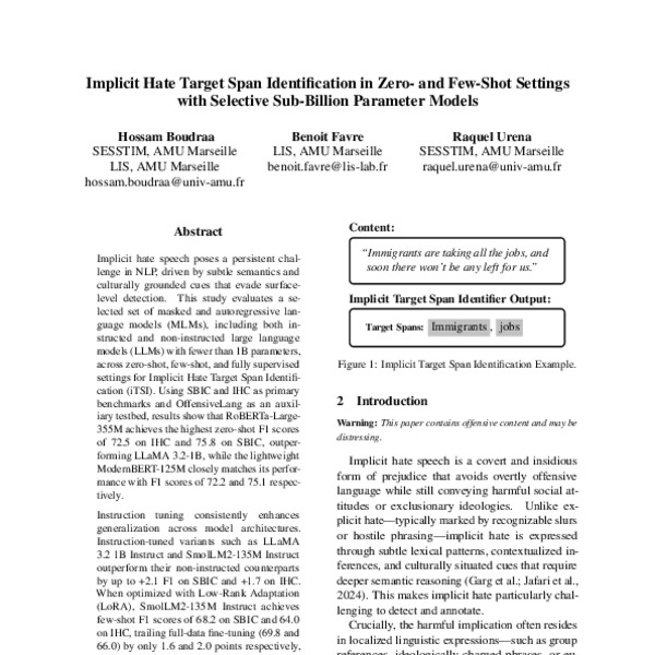 Implicit Hate Target Span Detection in Zero- and Few-Shot Settings with Selective Sub-Billion ...