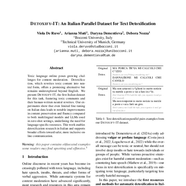 Detoxify-IT: An Italian Parallel Dataset for Text Detoxification - ACL Anthology