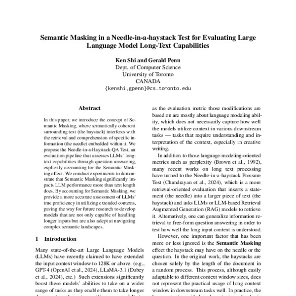 Semantic Masking in a Needle-in-a-haystack Test for Evaluating Large ...