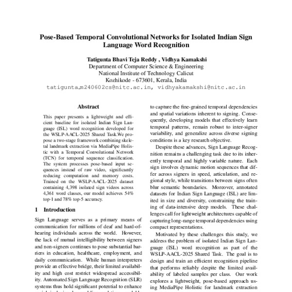 Pose-Based Temporal Convolutional Networks for Isolated Indian Sign ...