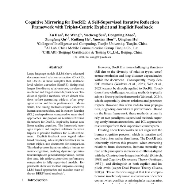 Cognitive Mirroring for DocRE: A Self-Supervised Iterative Reflection Framework with Triplet ...