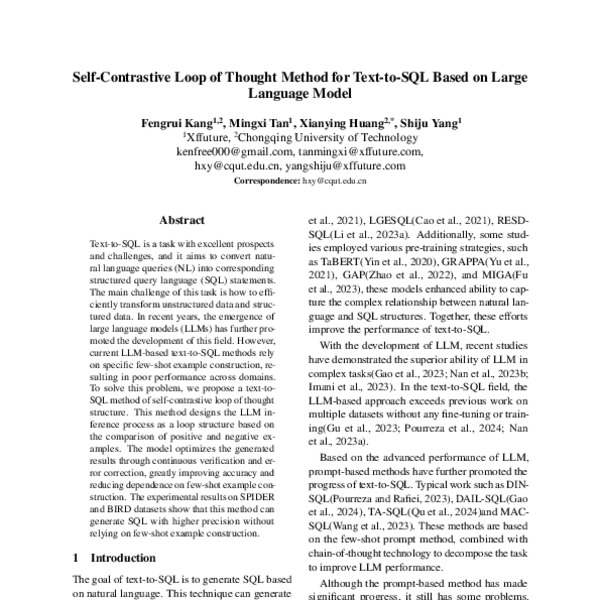 Self-Contrastive Loop of Thought Method for Text-to-SQL Based on Large Language Model - ACL ...