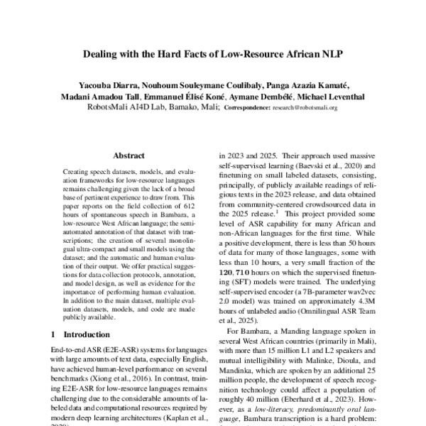 Dealing with the Hard Facts of Low-Resource African NLP - ACL Anthology