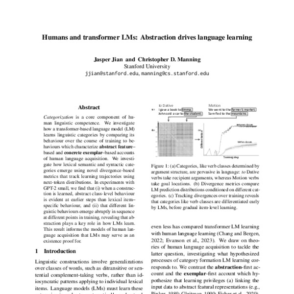 Humans and transformer LMs: Abstraction drives language learning - ACL ...