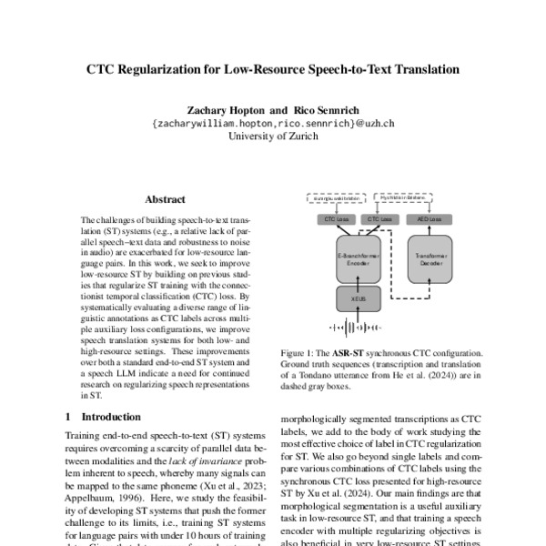 CTC Regularization for Low-Resource Speech-to-Text Translation - ACL ...