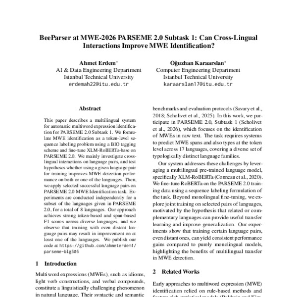 BeeParser at MWE-2026 PARSEME 2.0 Subtask 1: Can Cross-Lingual ...