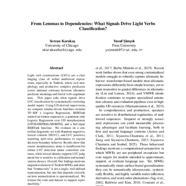 From Lemmas to Dependencies: What Signals Drive Light Verbs ...