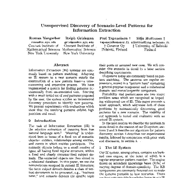Unsupervised Discovery Of Scenario Level Patterns For Information